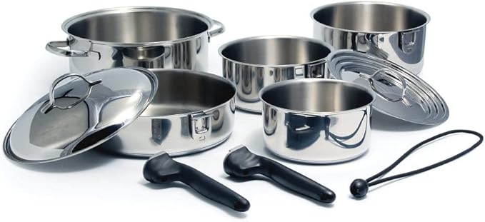 Amazon.com: Camco Nesting Cookware Set | Made from Stainless Steel ...