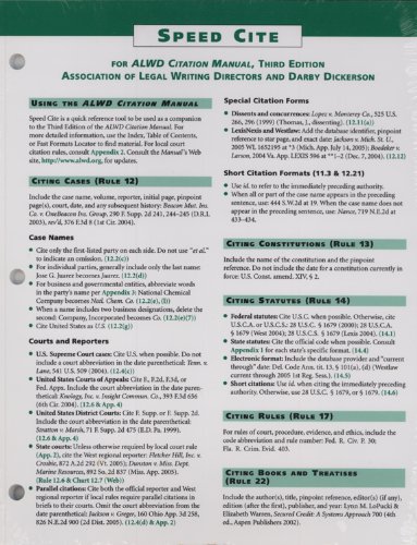 Speed Cite: For Alwd Citation Manual (Legal Research and Writing ...