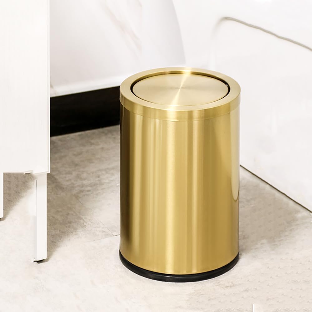 9L / 2.4 Gallon Golden Trash Can with Flipping Lid, Stainless Steel ...