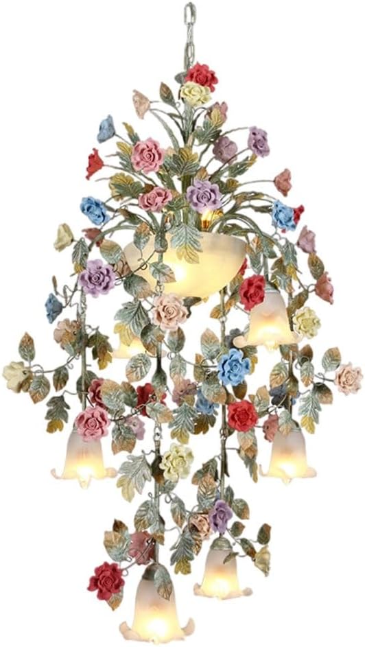 Shabby Chic Floral Chandelier, 8-Light Colorful Rose Cascade Pendant ...