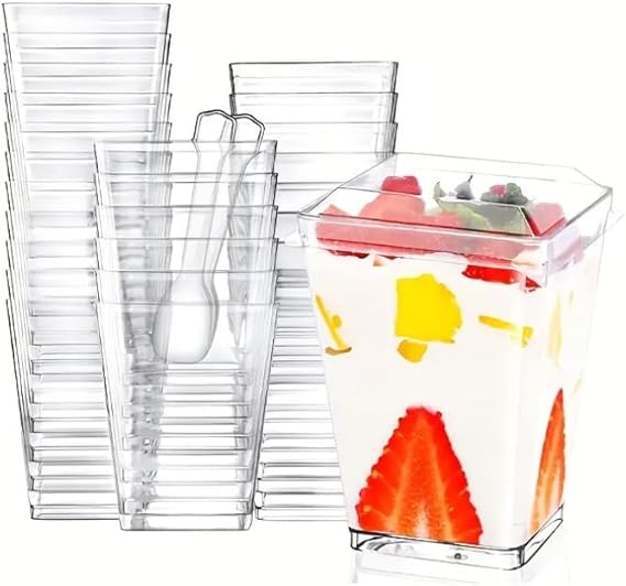 Square Cups with Lids - 6 oz - 10 Pack Clear Plastic Reusable Dessert ...
