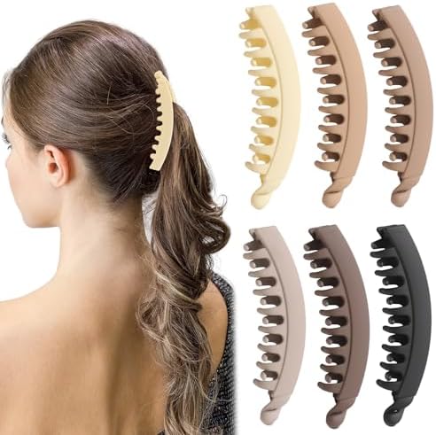 Amazon.com : Brown Banana Hair Clips for Women Girls - 6 Pack Strong Grip Non-Slip Hair Claws, 5 ...