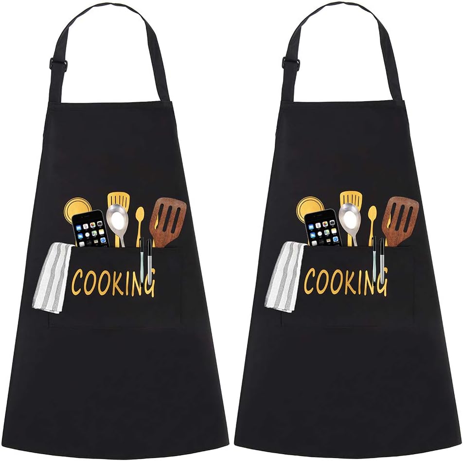 JSDing 2 Pack Unisex Adjustable Apron with Pocket Waterproof Apron ...
