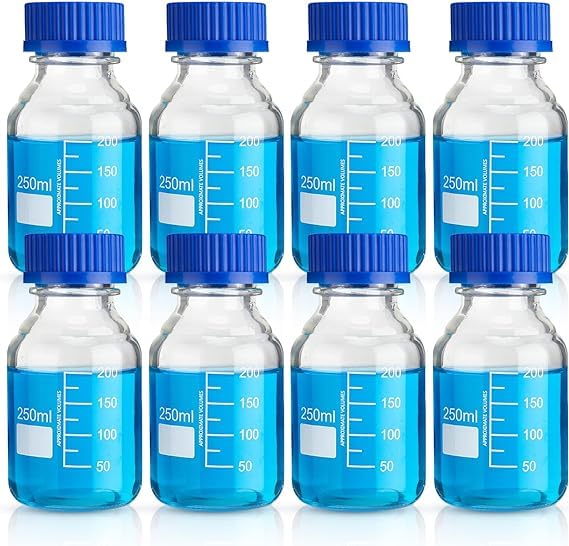 VVS Borosilicate Glass reagent bottle 250ml with leak proof Blue Screw ...