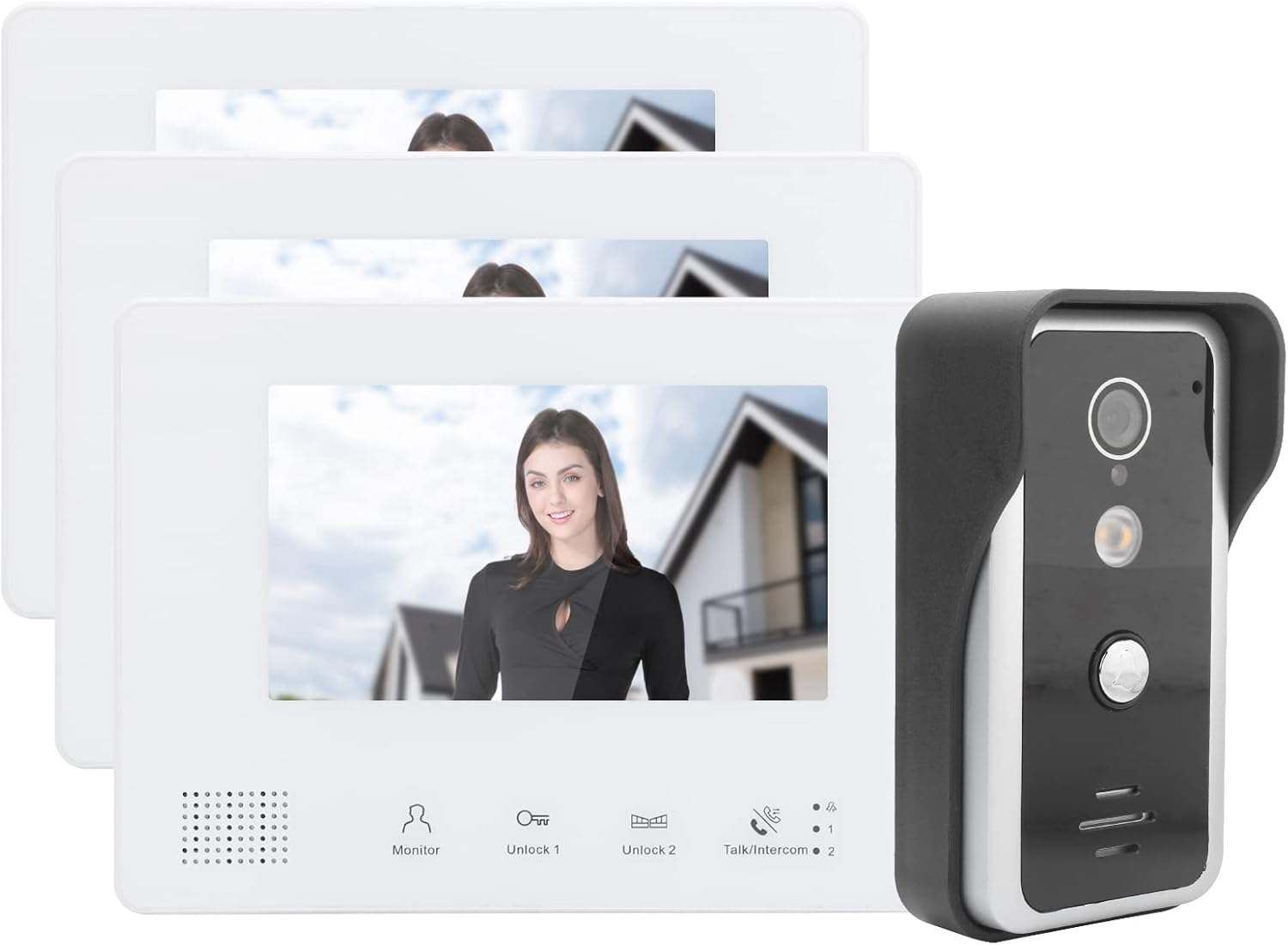 DWMD Kit de visiophone, 3 moniteurs Nocturne 7In Tft LCD Système 2 Fils ...