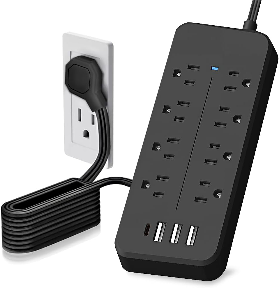FANDBO 12 en 1 Regleta Multicontacto Extension USB, con 8 Salidas CA y 4 Puertos USB (1 USB C ...
