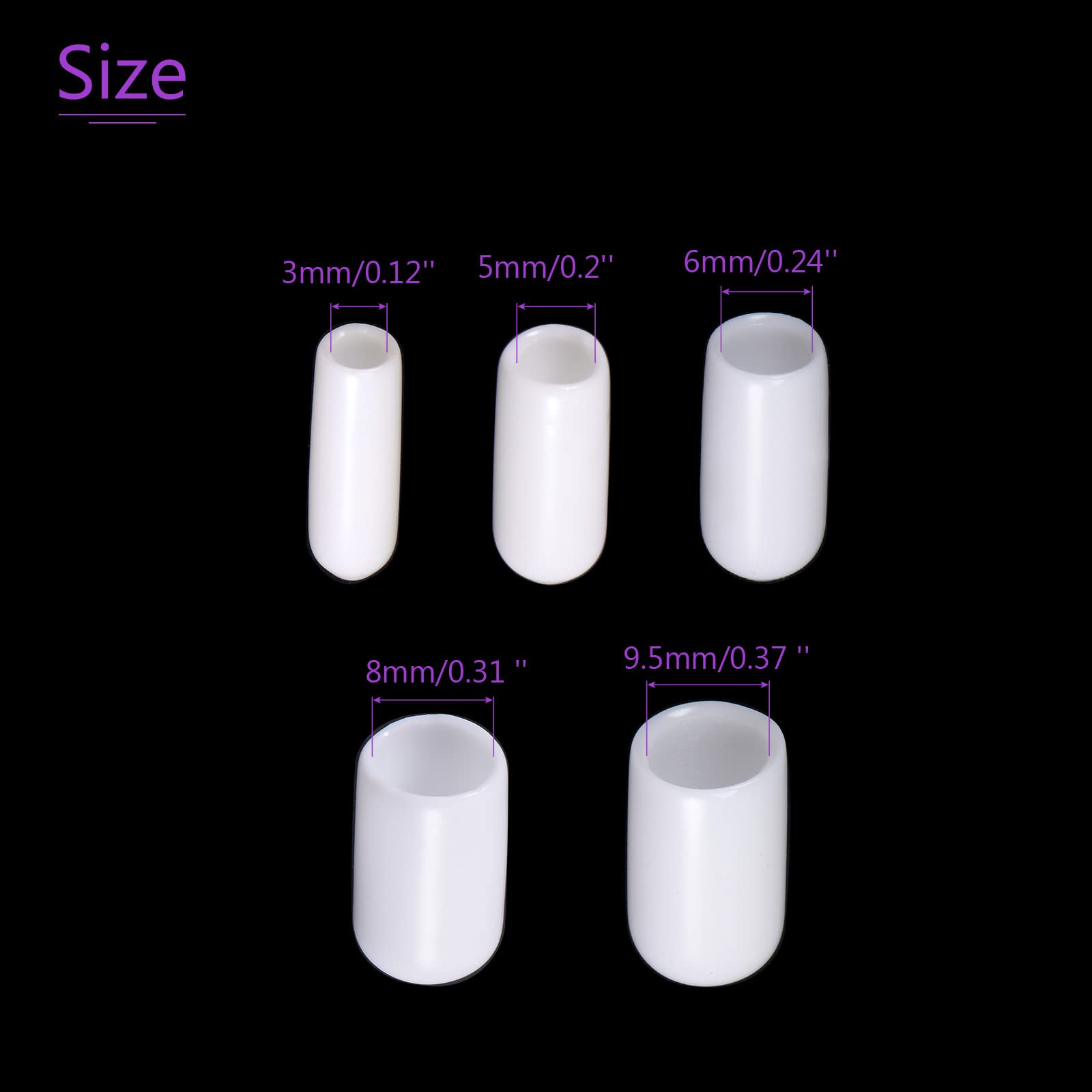 Snapklik.com : 50 Pack 1/8" 3/16" 1/4" 5/16" 3/8" ID White Screw Thread ...