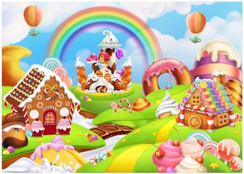 Amazon.com : Candyland Backdrop 7x5FT Cartoon Rainbow Lollipop Icecream ...