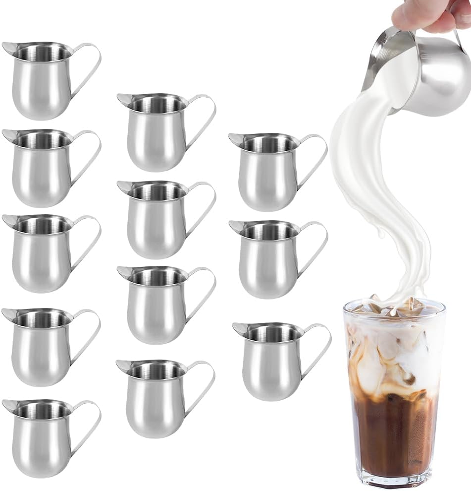 12 PCS Small Milk Jug, XPJBKC 90 ml Stainless Steel Milk Jugs, Gravy J ...