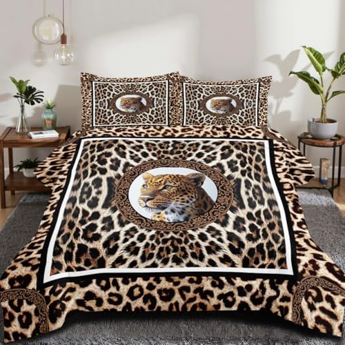 Amazon.com: CCoutueChen Leopard Bedding Set Full Size Cheetah Print ...