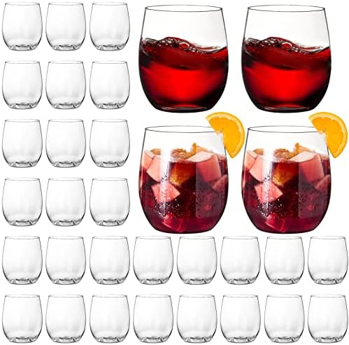 Tebery 32 Pack Unbreakable Plastic Wine Glasses Stemless, 12 Oz Heavy ...