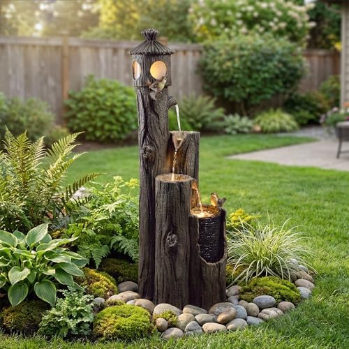 Amazon.com: Dalxo 42-Inch Outdoor Water Fountain, 4-Tier Resin ...