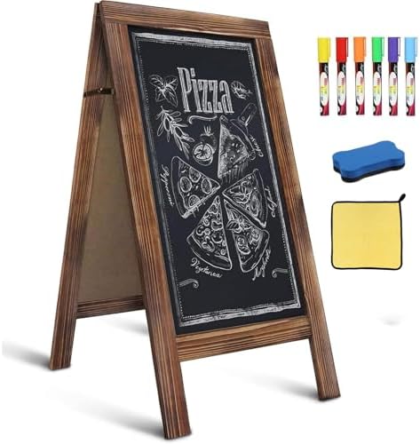 KAPEICamper Solid Wood Chalkboard Sign, 100x50cm Double-Sided A-Frame ...