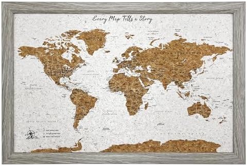 Amazon.com : Gleneagles World Travel Map with Pins - Gray Frame Cork ...