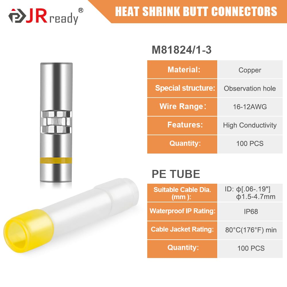 Snapklik.com : JRready 100 Sets IP68 Butt Splice Heat Shrink 16-12AWG ...
