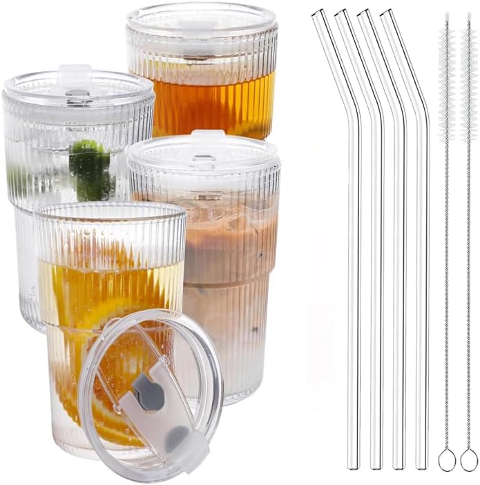 RÉΑLWÁY 16 OZ Iced Coffee Cups with Lids and Straws Set of 4 ...