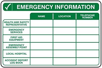 300mmx200mm Emergency Information Sign Sticker Self Adhesive : Amazon ...