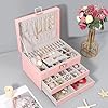 Amazon.com: DesignSter Jewelry Box, Jewelry Organizer with 2 Drawers, 3 Layers Leather Jewelry ...