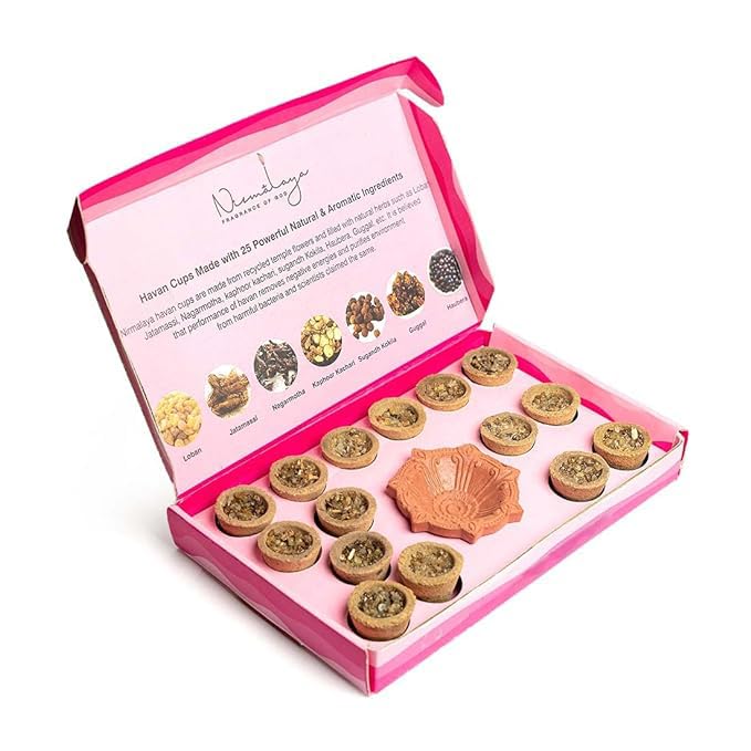 Nirmalaya Organic Rooh Gulab Havan Cups | 15 Cups with a Diya | Rooh ...