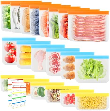 20 Pack Reusable Food Storage Bags 3 Sizes Reusable Freezer Bags ...