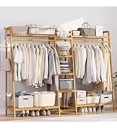 Amazon.com: Baveke Bamboo Clothing Garment Rack 7 Tier Storage Shelf ...