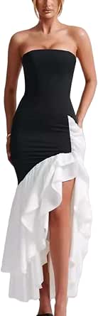 Amazon.com: YQRYQP Women's Long Pleated Tube Dress, Sleeveless High ...