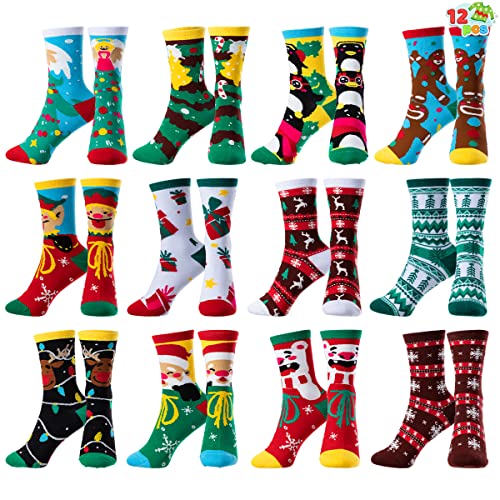 JOYIN 12 Pairs Christmas Cute Socks, Holiday Warm Soft Cotton Socks for ...