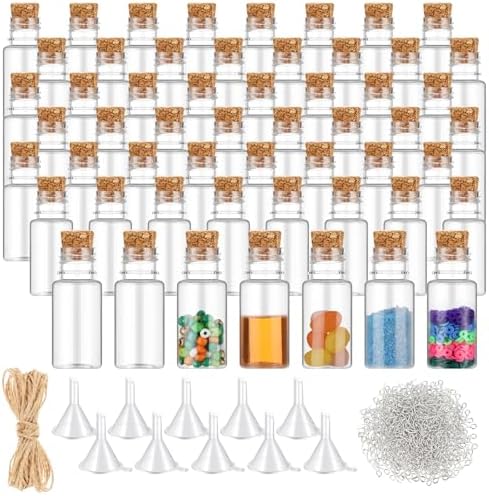 Bokon 50 Packs Mini Plastic Bottles with Corks Stoppers Eye Screws ...