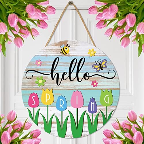 Amazon.com: Wesiti Hello Spring Door Hanger Front Door Sign Round ...