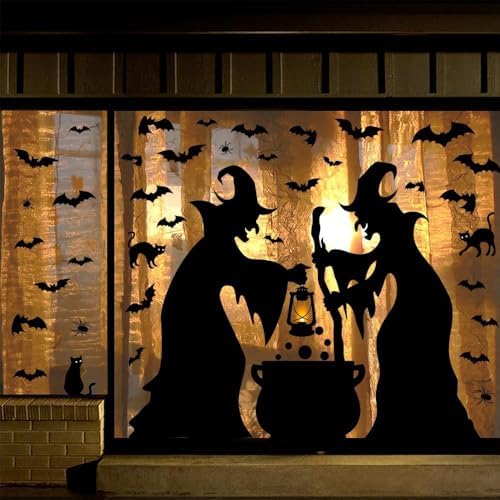 Amazon.com: Halloween Decorations Window Clings Decor - Large Witches ...