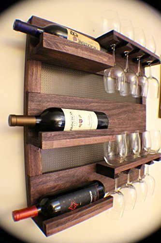 Amazon.com: Rustic Dark Cherry Stained Wall Mounted Wine Rack with ...