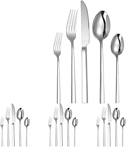Amazon.com | 32-Pieces Sterling Silver Silverware Set Flatware Food ...