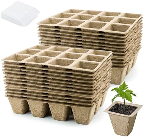 Muzhira 144 Cells Nursery Tray Kit, 12pcs 4.8cm Seedling Germination ...
