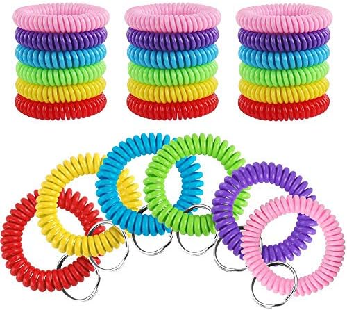 30 Pcs Wrist Keychains, Plastic Coil Bracelet Spring Spiral Keychain ...