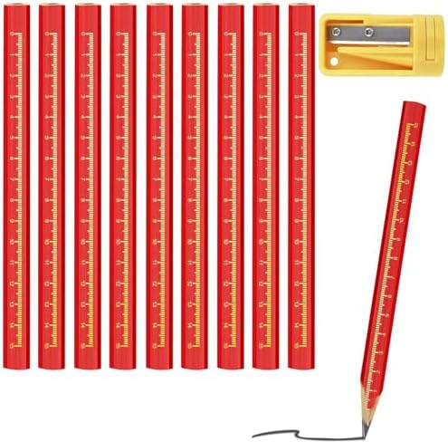 BNXF 12 Pcs Heavy Duty Joiners Carpenter Pencil Red Flat Builders Scale ...