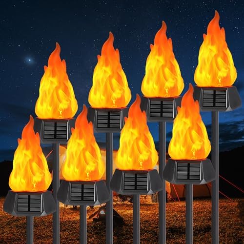 Toodour Solar Outdoor Torch Lights with Flickering Flame, Solar Pathway ...