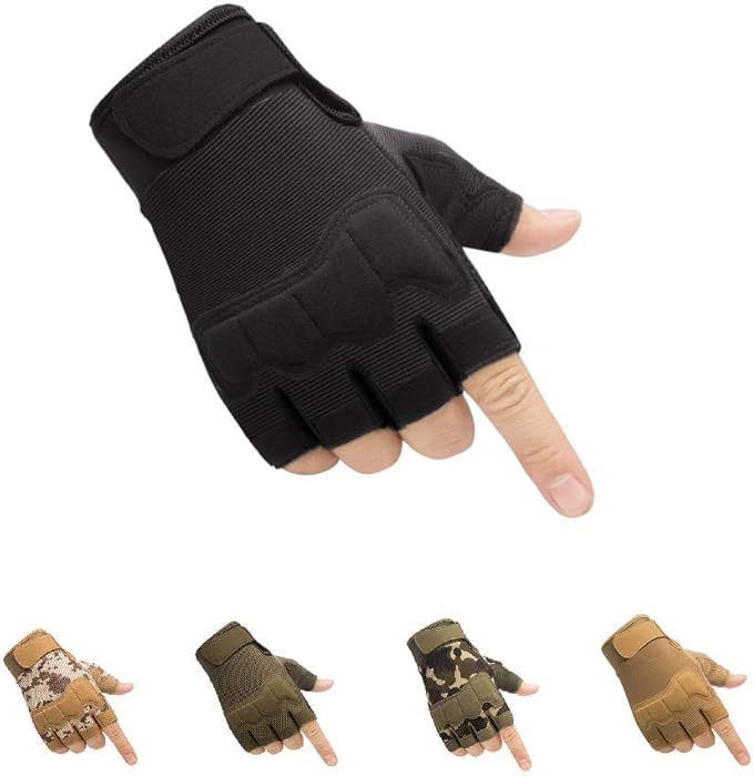 HYCOPROT Fingerless Tactical Gloves, Knuckle Protective Breathable ...