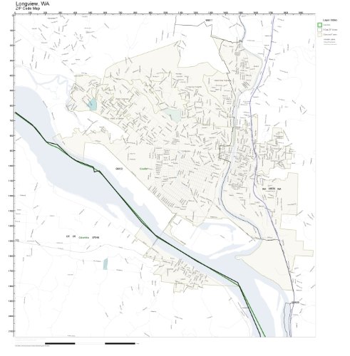 Amazon.com : ZIP Code Wall Map of Longview, WA ZIP Code Map Not ...