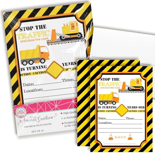 Amazon.com : Construction Digger Dump Truck Birthday Party Invitations ...