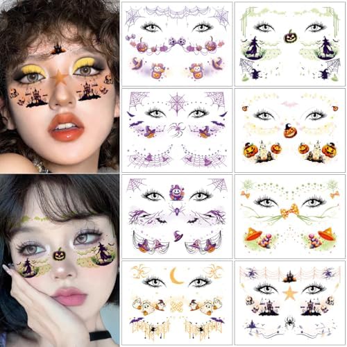 Amazon.com : Halloween Face Makeup Temporary Tattoo Stickers 8 Sheets ...