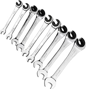 Mefape 9PCS 8-17mm Fixed Head Open End Ratcheting Wrench Set, Tubing ...