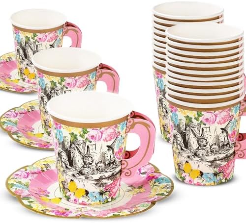 Amazon.com | Talking Tables 12 x Alice in Wonderland Cup and Saucer Set ...