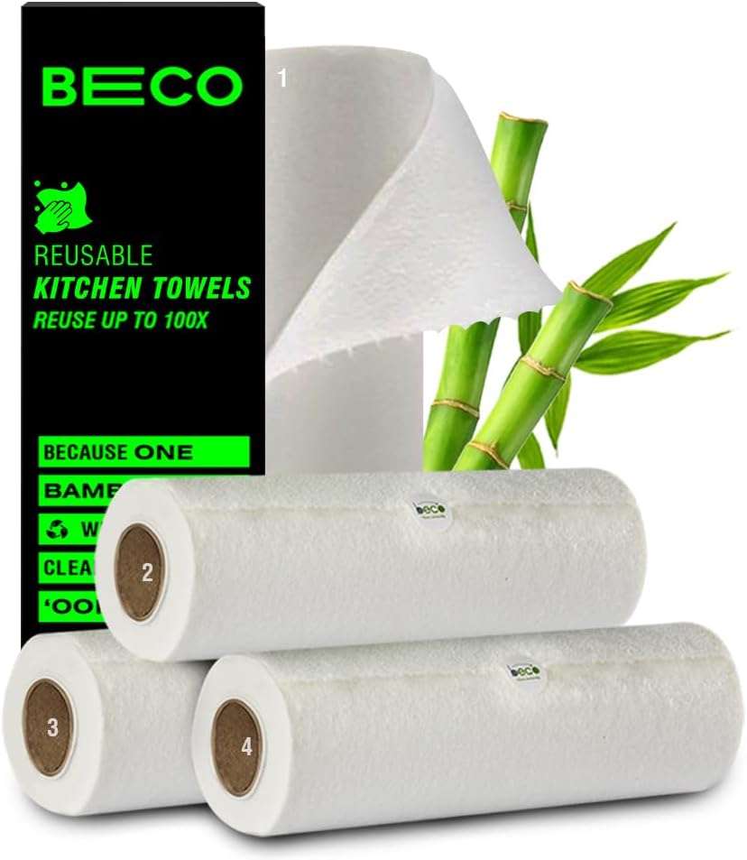 Beco Bamboo Reusable Kitchen Towels, 80 sheets, 100% Natural and ...