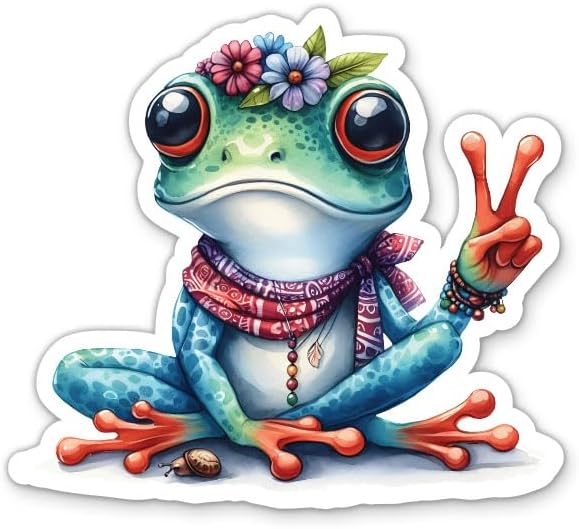 Amazon.com: Peace Hippie Frog Sticker - 5" Laptop Sticker - Waterproof ...