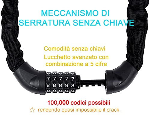 Bicycle Chain Padlock Long Heavy Duty 5 Digit Codes 100,000 High ...