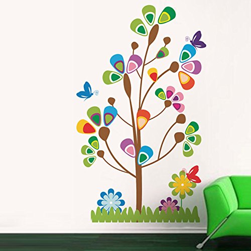 Decals Design 'Triangular Leaves Cartoon Tree' Wall Sticker (PVC Vinyl ...