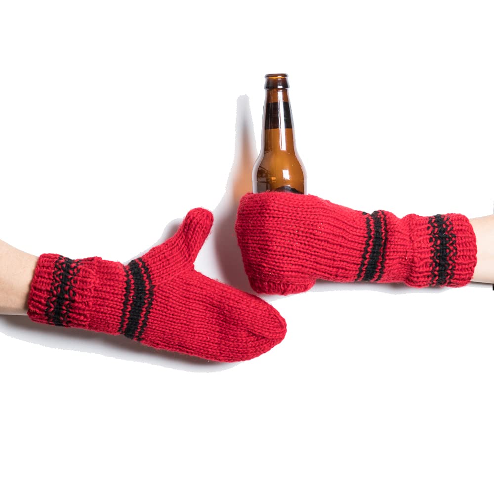 Amazon.com: Red Black Striped Beer Mitten Set Wool Tailgating Mitten ...
