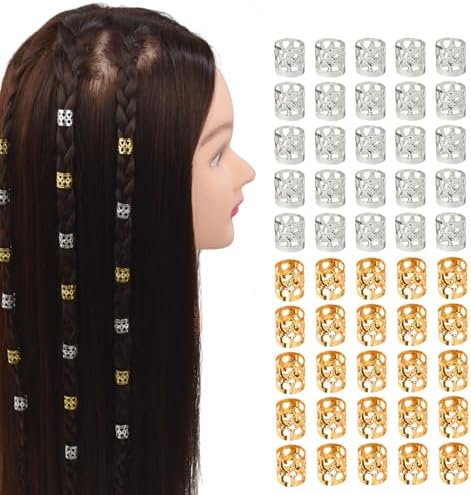 Amazon.com : 50 Pcs Hair Jewelry for Braids, Metal Braids Rings Cuffs ...
