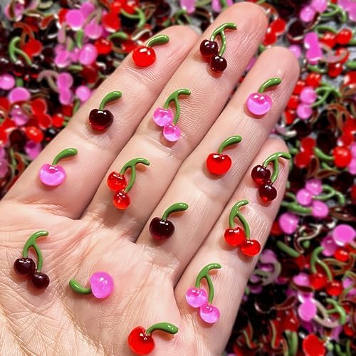Amazon.com: 150PCS Cherries Nail Charms 3D Cherry Nail Rhinestones Nail ...