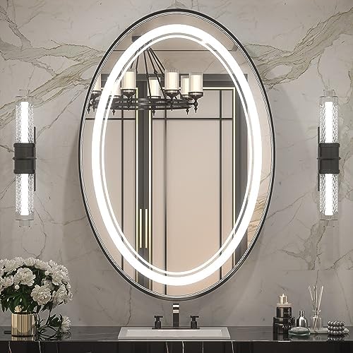 Amazon.com: Keonjinn 24 x 36 Inch LED Oval Mirror Gold Framed Bathroom ...
